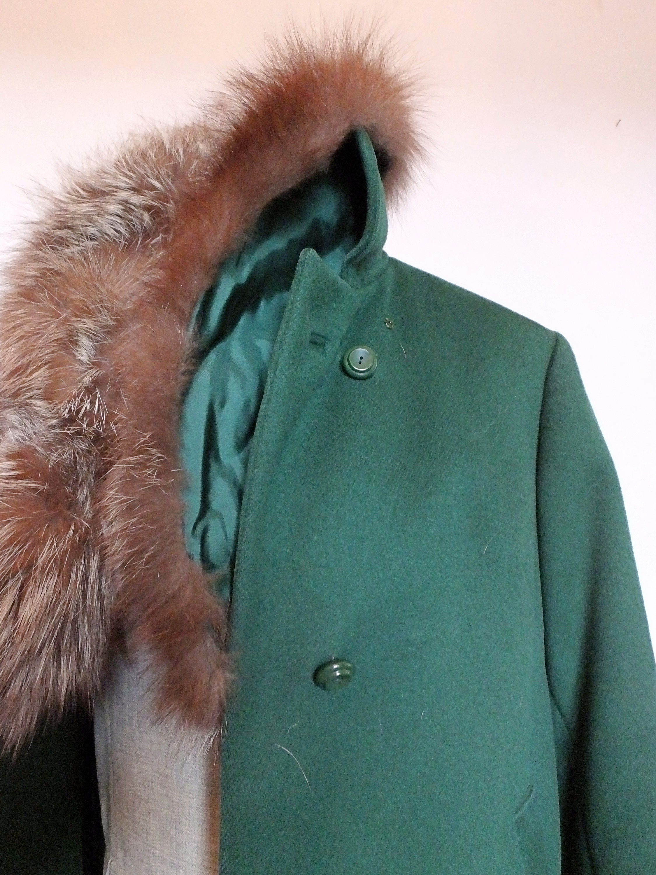 Early 70s Size S/M Vintage French Forest Green Wool Overcoat - Above ...