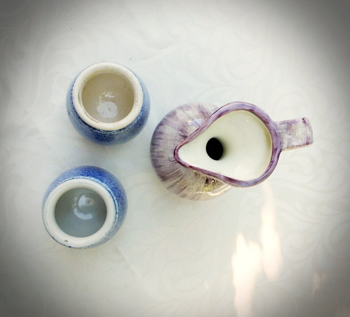 Set of Small Vases or Pots and a Jug Textured Ceramic - Plum Dry Brush ...