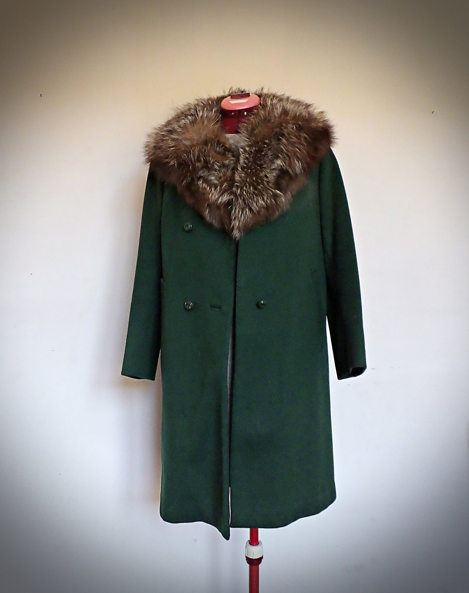 Early 70s Size S/M Vintage French Forest Green Wool Overcoat - Above ...
