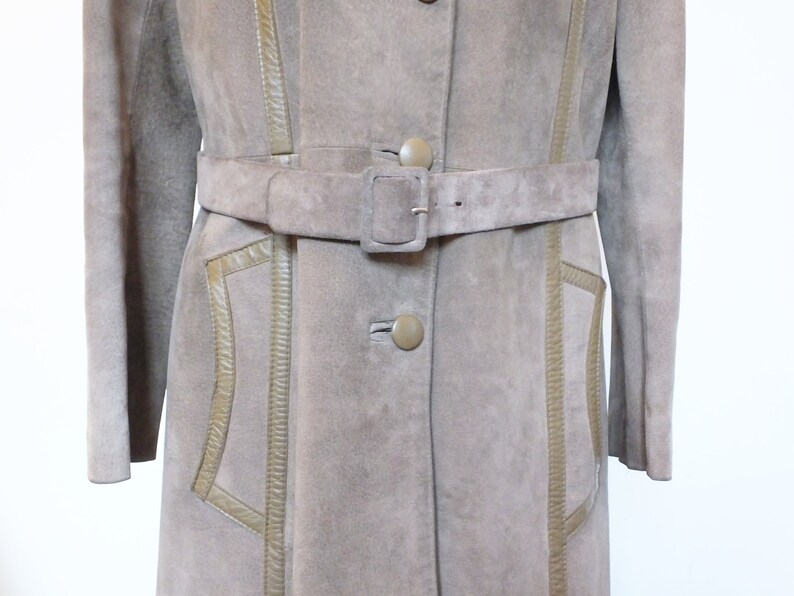 1970s French Suede Taupe Overcoat With Fox Fur Collar, Padded Lining ...