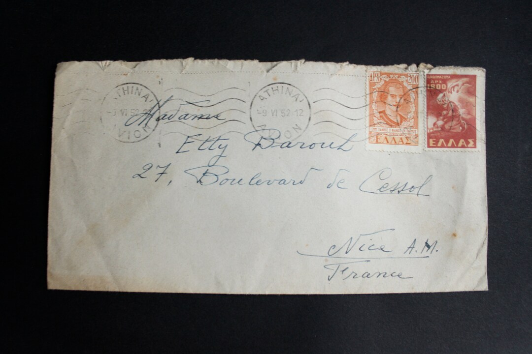 1952 Athina, Greece Stamps With Correspondence Envelope - Etsy