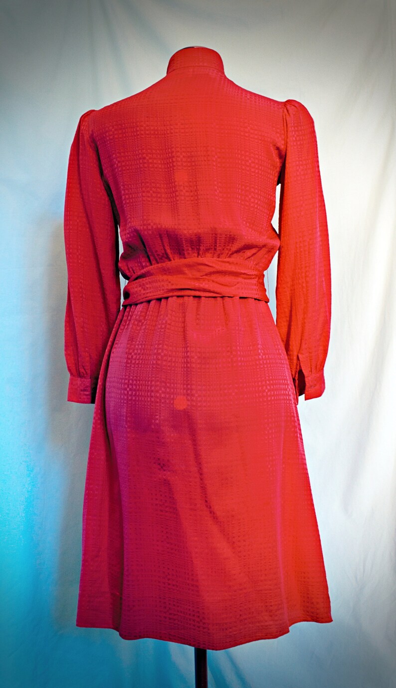 Vintage 100% Textured Silk Dress With Matching Sash - Scarlet Red ...