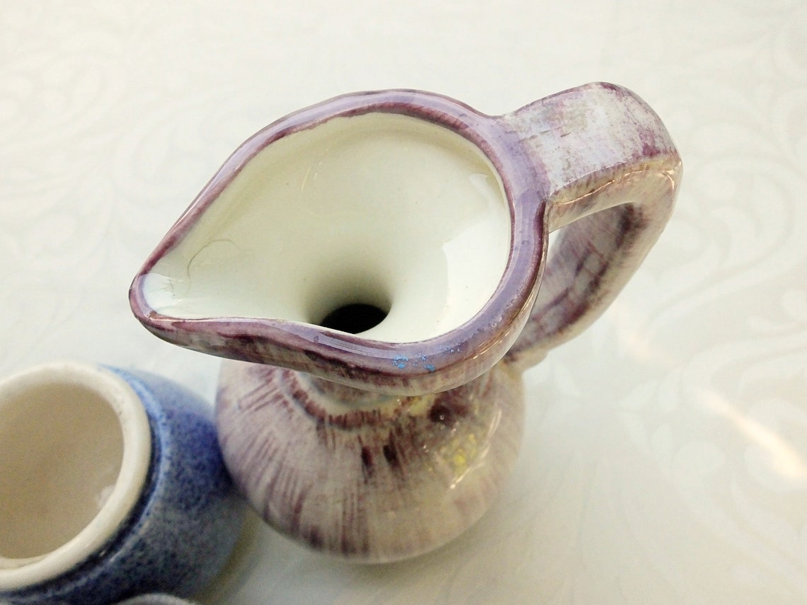 Set of Small Vases or Pots and a Jug Textured Ceramic - Plum Dry Brush ...