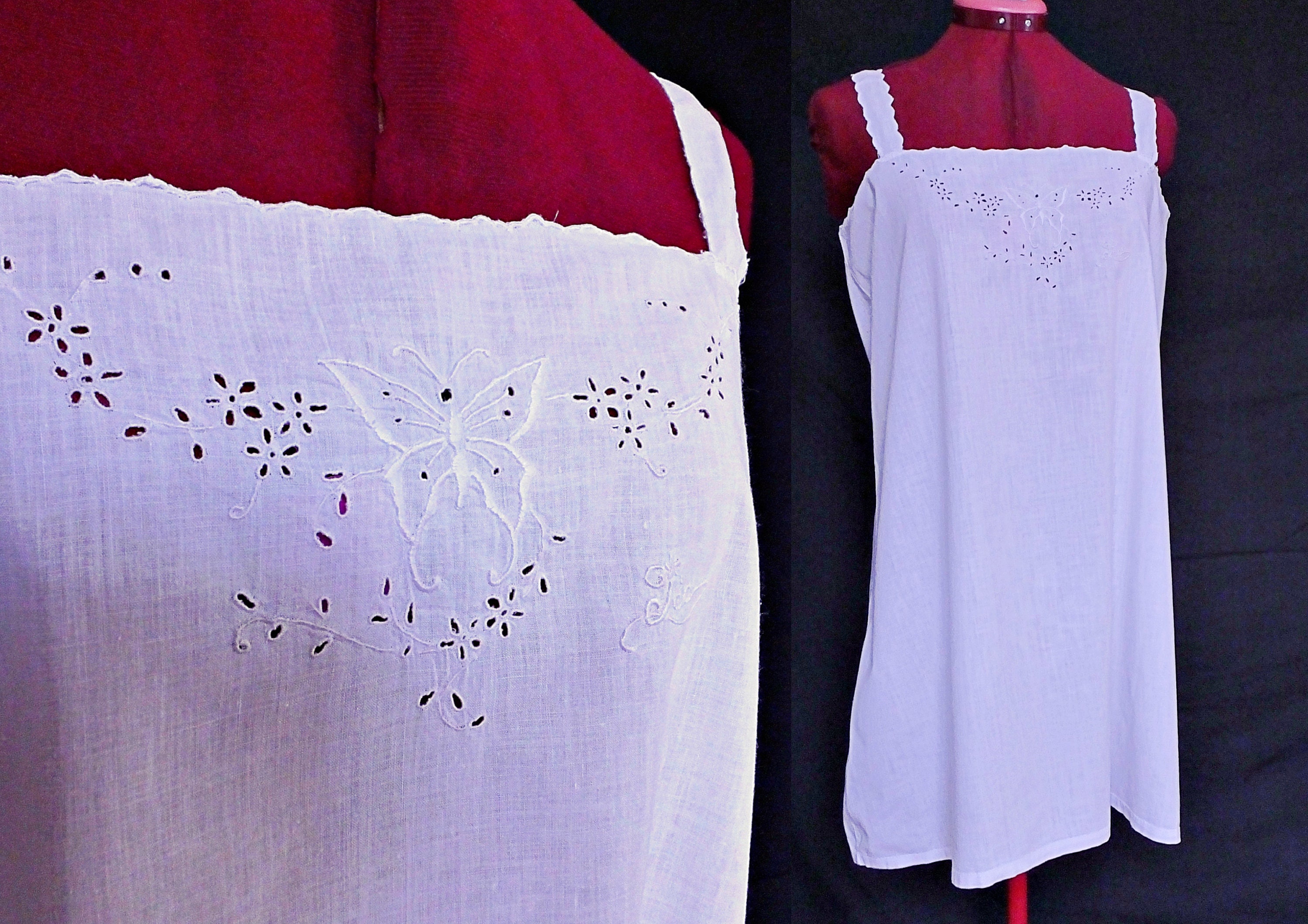 Victorian Handmade Hand Embroidered French Nighty - Butterfly Motif ...