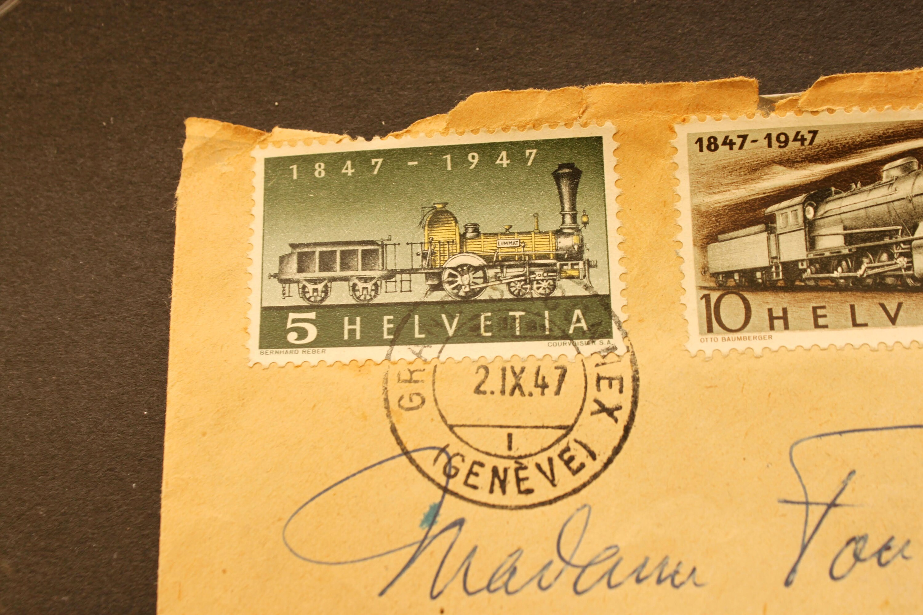 1847-1947 Swiss helvetia Correspondence Envelope With 3 Stamps ...