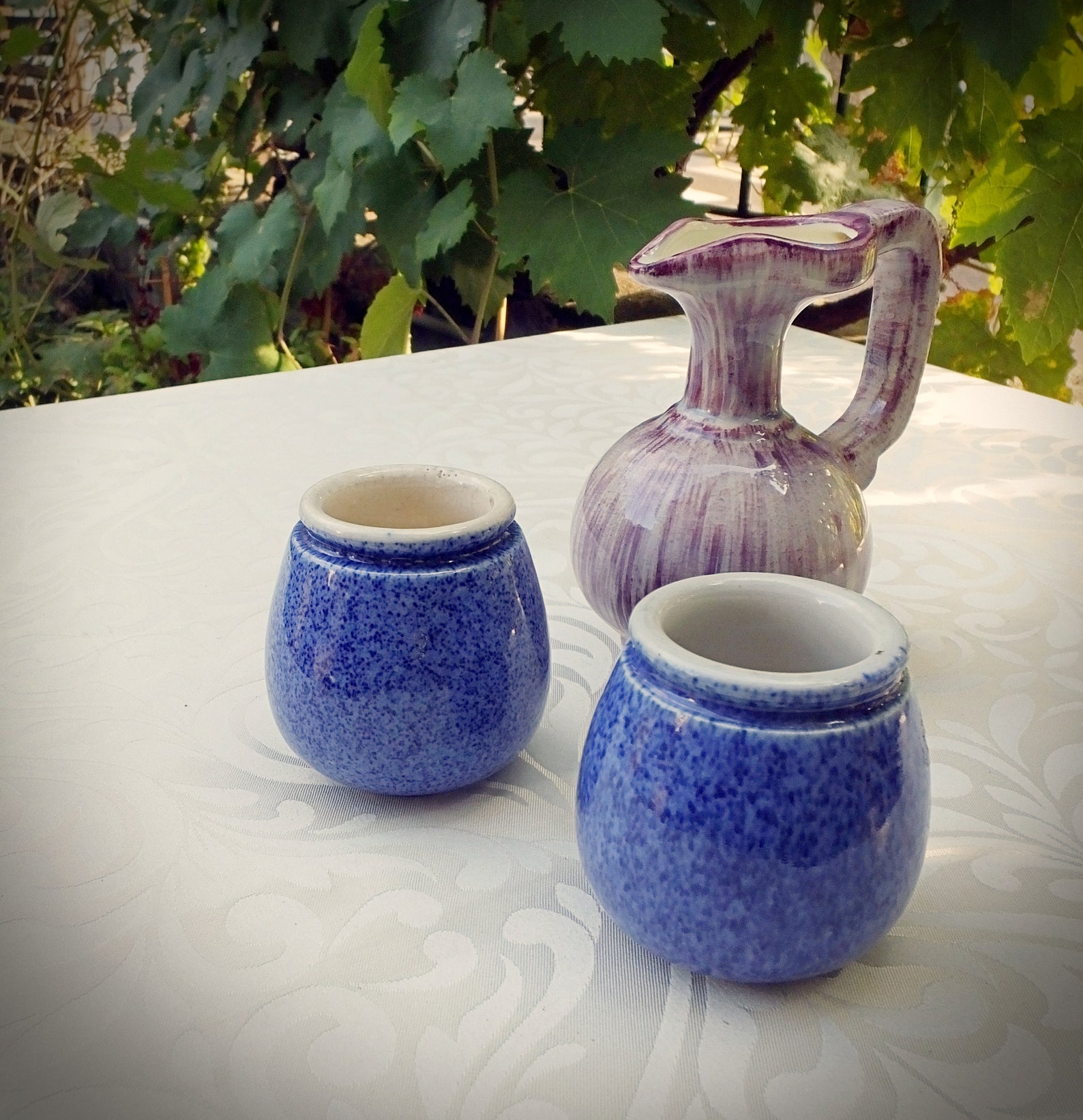 Set of Small Vases or Pots and a Jug Textured Ceramic - Plum Dry Brush ...