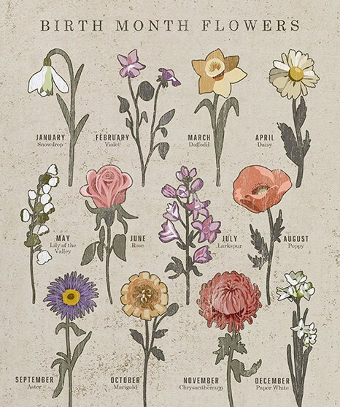 Birth Month Flower 8x10 Printable Art Vintage Printable Flower Art ...