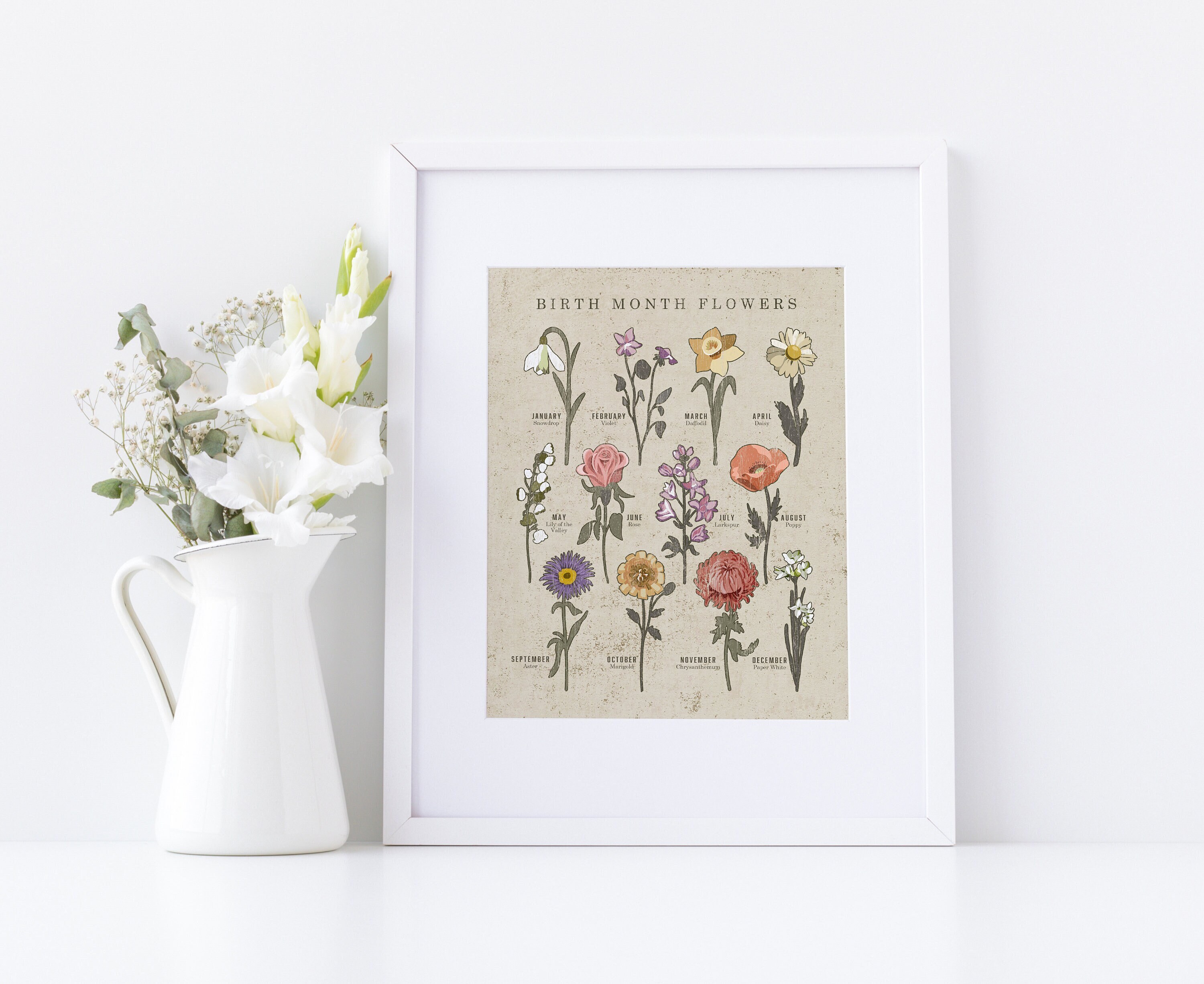 Birth Month Flower 8x10 Printable Art Vintage Printable Flower Art ...