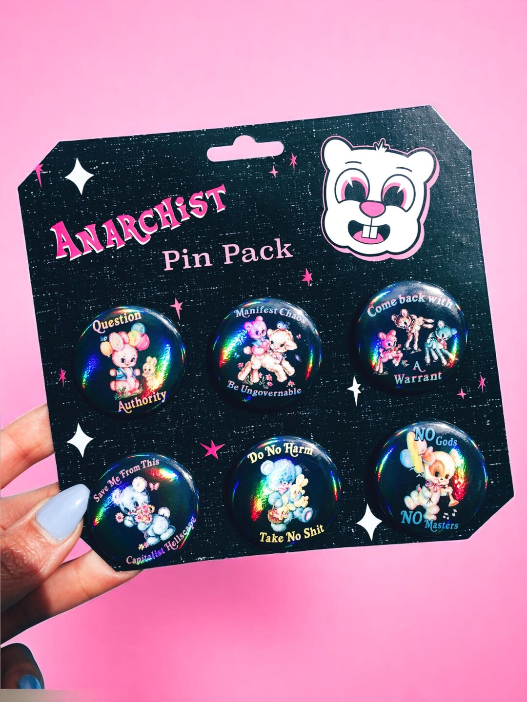 Holographic Anarchist Pin Pack: Pastel Goth Buttons (set of 6) - Etsy