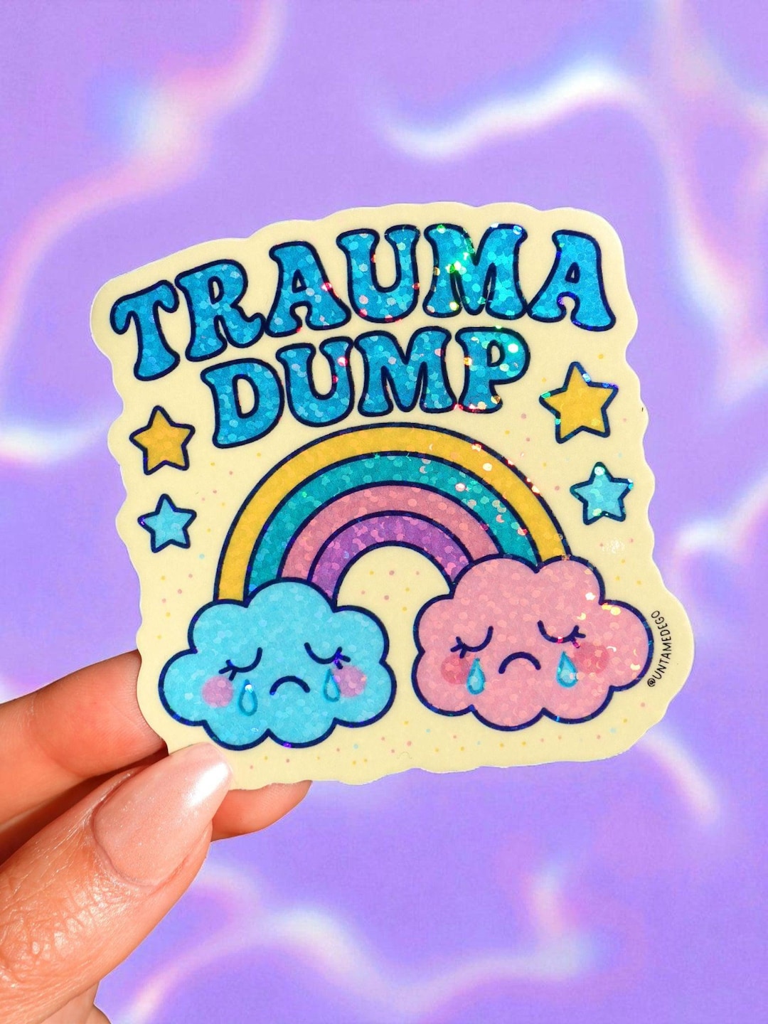 Trauma Dump Sticker – Funny Glitter Rainbow Cloud Vinyl Decal ...