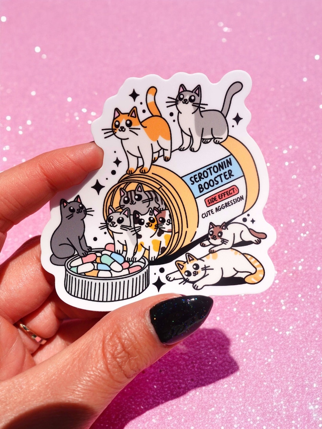 Funny Sticker Cats Serotonin Booster Waterproof Sticker, Funny Cat ...