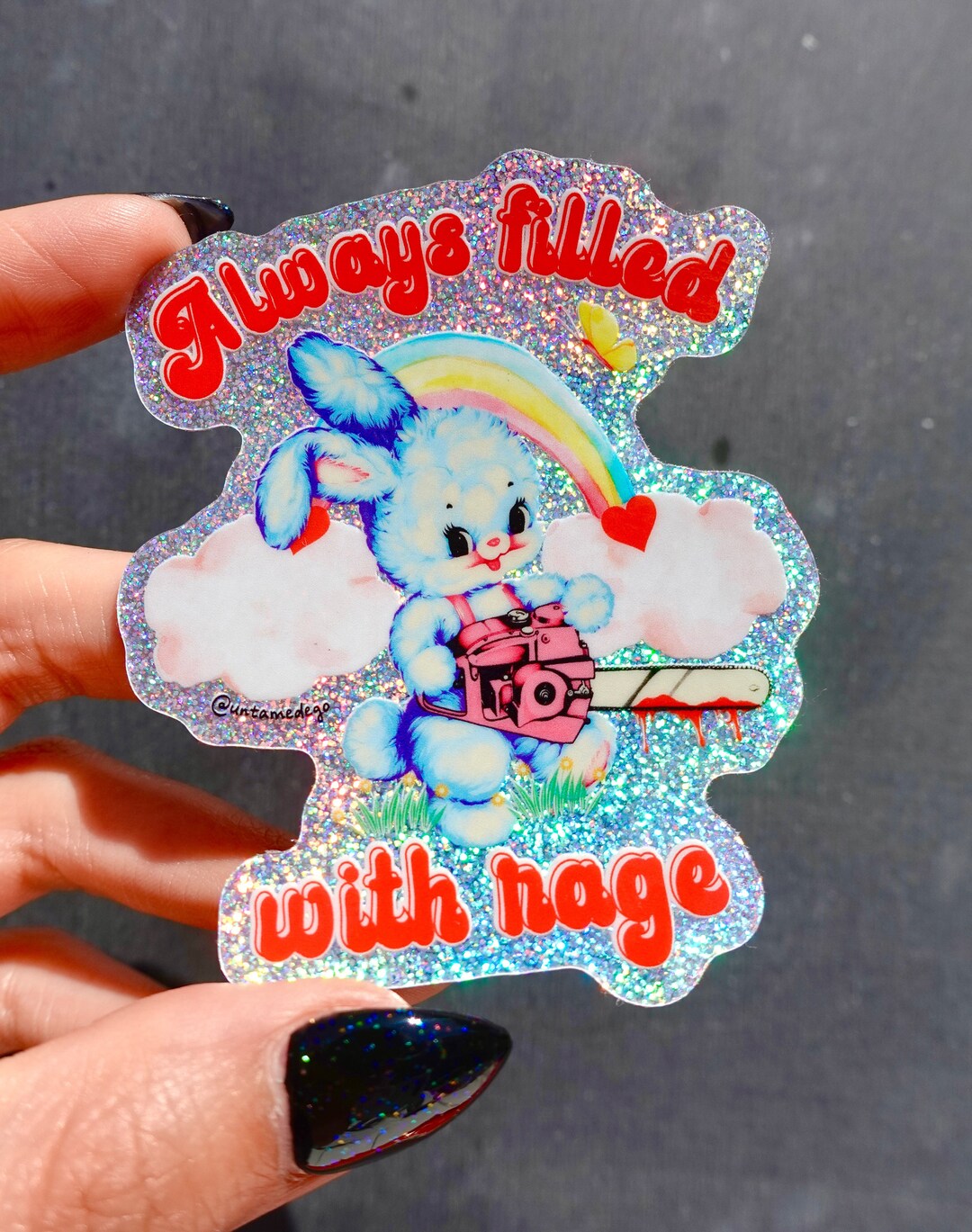 Always Filled With Rage Sticker – Holographic Bunny Chainsaw Decal ...