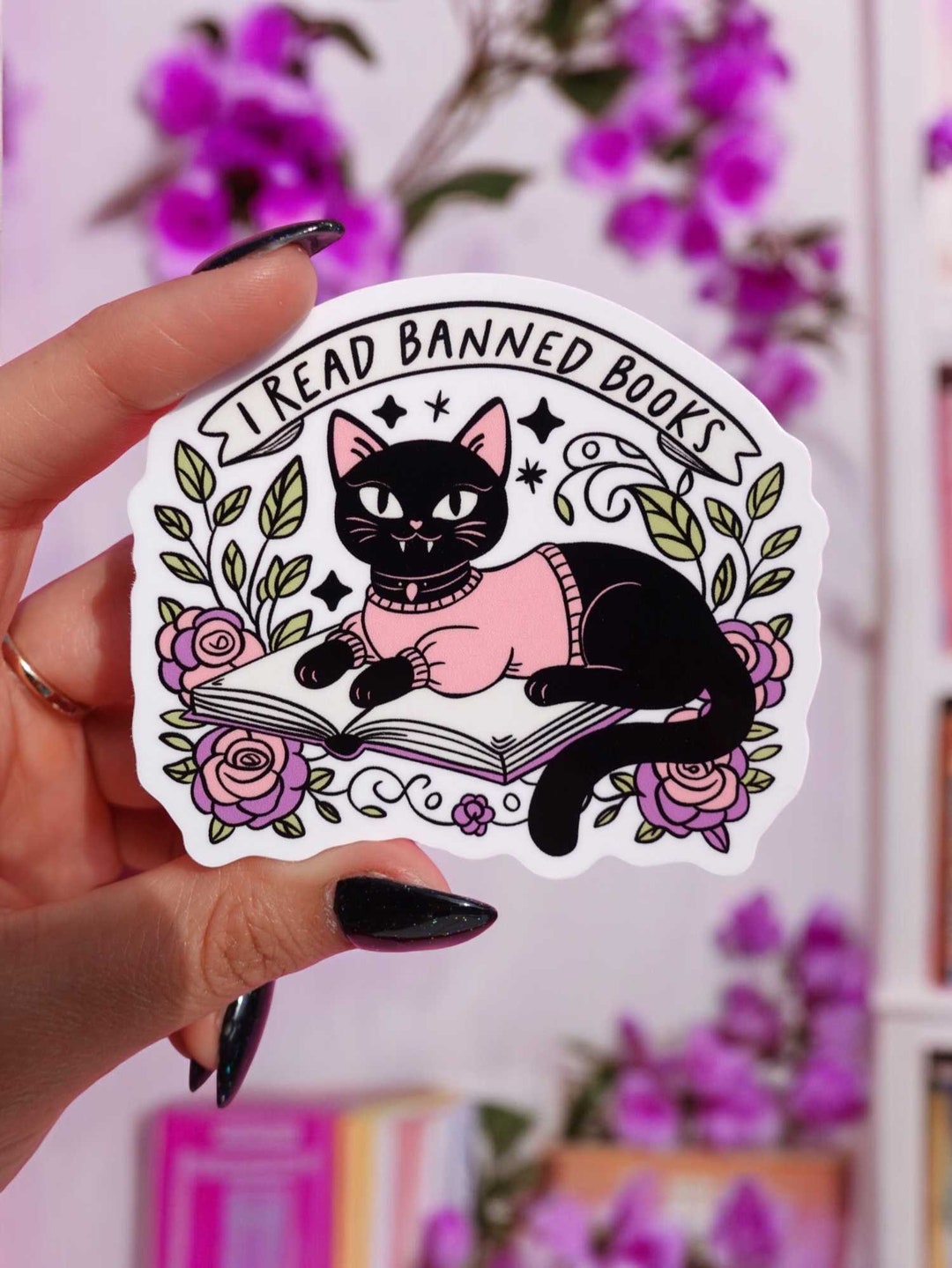 I Read Banned Books Sticker – Black Cat Feminist Book Lover Vinyl Decal ...