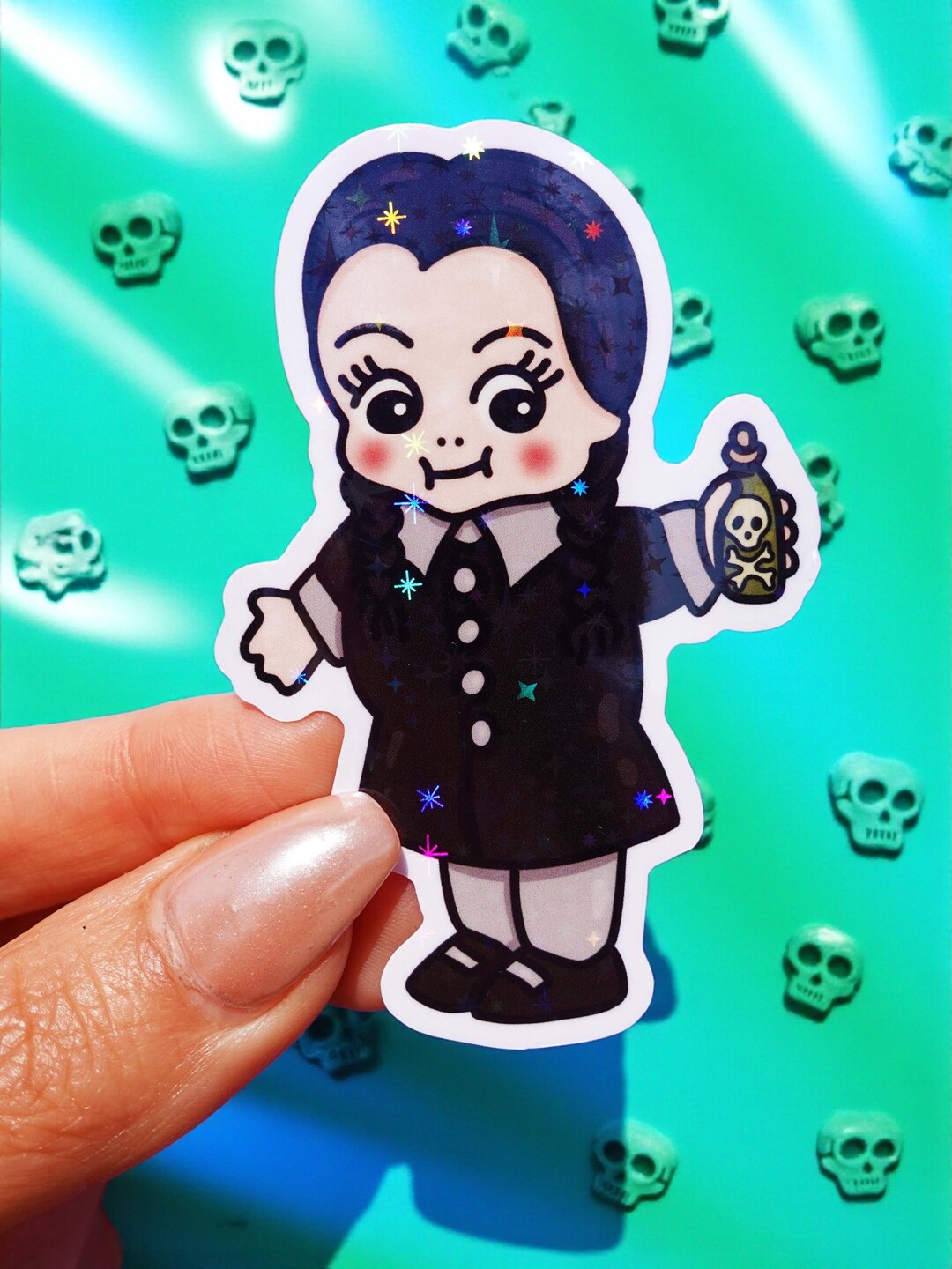 Wednesday Sticker – Creepy Cute Gothic Glitter Vinyl Decal, Spooky ...
