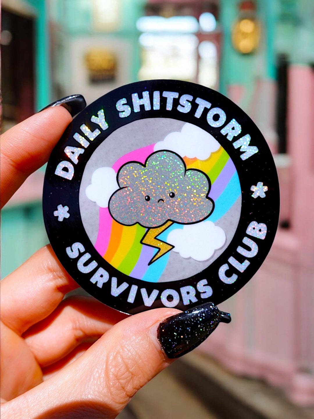 Funny Vinyl Sticker – Daily Shitstorm Survivors Club – Glitter ...