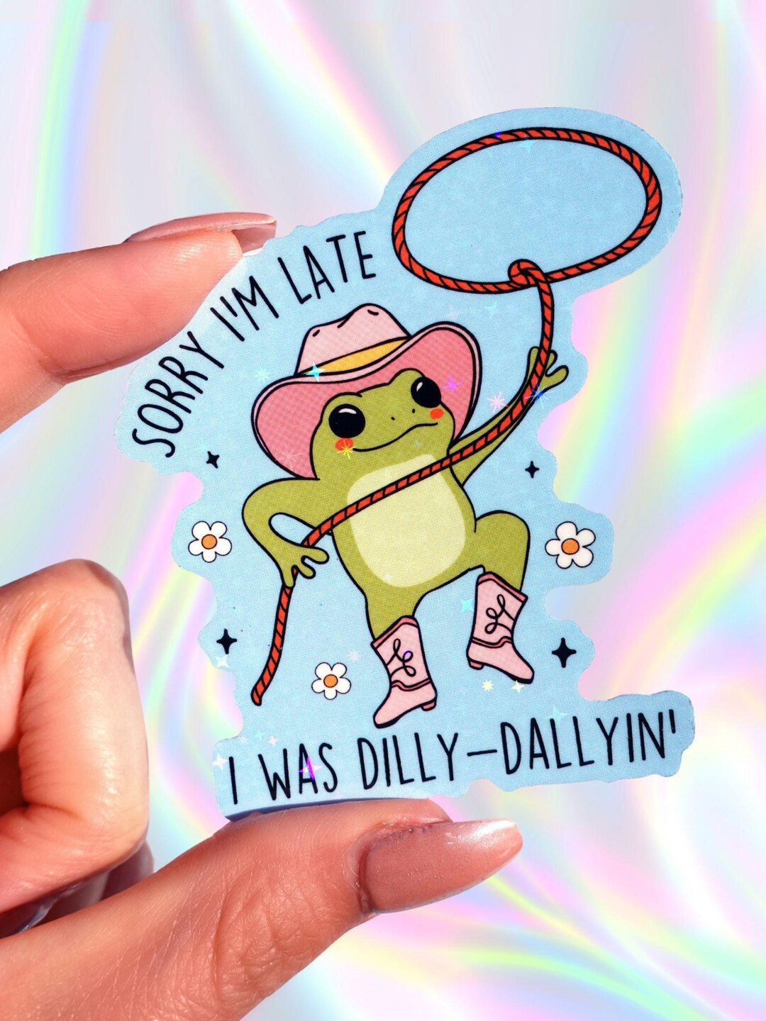 Sorry I’m Late Frog Sticker – Cute Cowboy Glitter Vinyl Sticker - Etsy