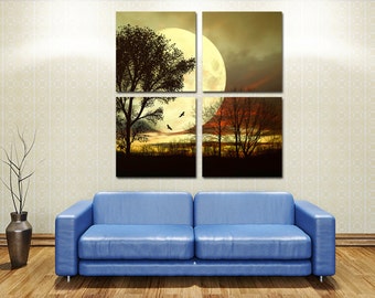 Tree Colorful Leaves. 4 Panel Split Quad Canvas Print. | Etsy