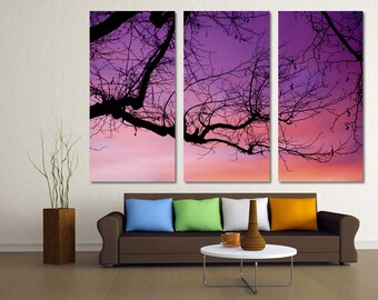 3 Panel Split Tree Fig at sunset Canvas Print Triptych. Great | Etsy