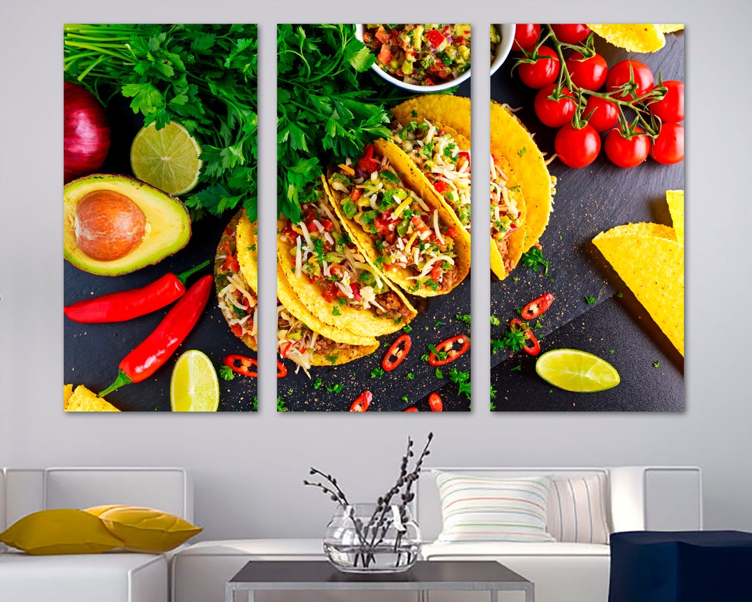 Tacos Canvas Print Wall Art. Tortilla Print, Mexican Food Vegetables ...
