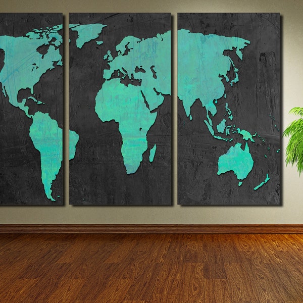 Turquoise World Map - Etsy