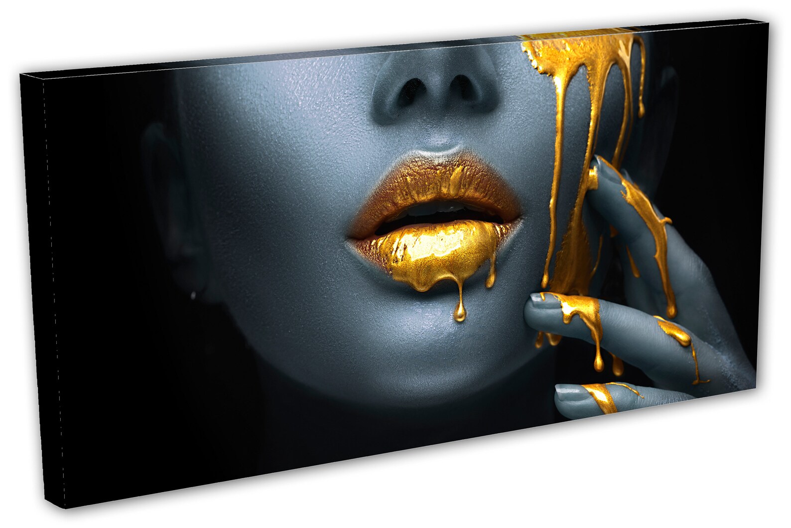 Woman Steel Blue Color Face Canvas Print Wall Art Golden - Etsy