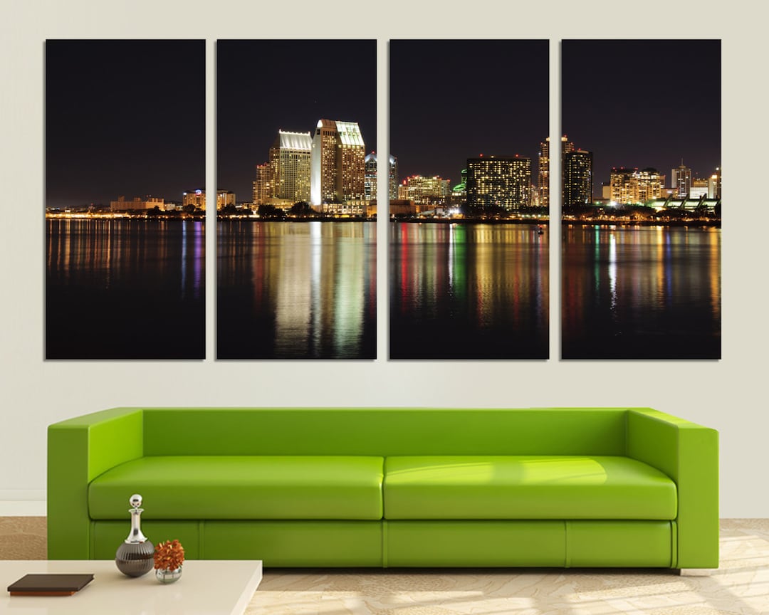 4 Panel Split, San Diego City Skyline Panoramic Canvas Print ...