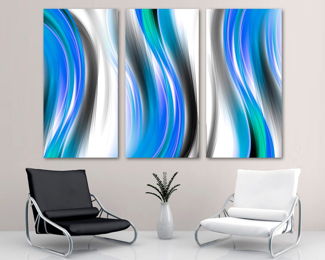Blue Wave Abstract Art Canvas Print Wall Art - Vertical Wave, Abstract ...