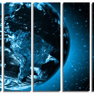 Dark Blue Earth From Space - 5 Panel Split Canvas Print. Planet Earth ...