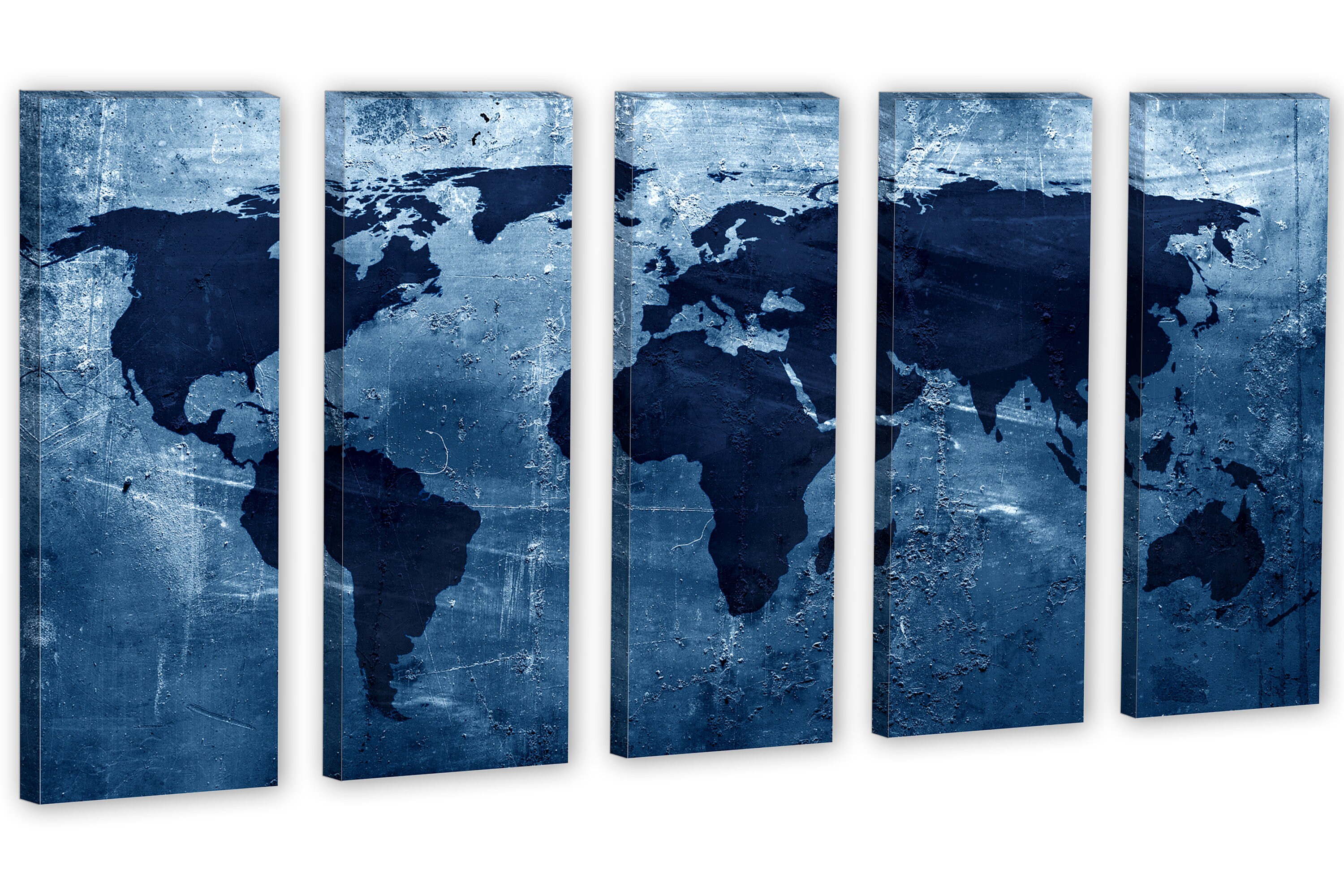 Dark Blue World Map Canvas Print With Grunge Texture for Office or ...