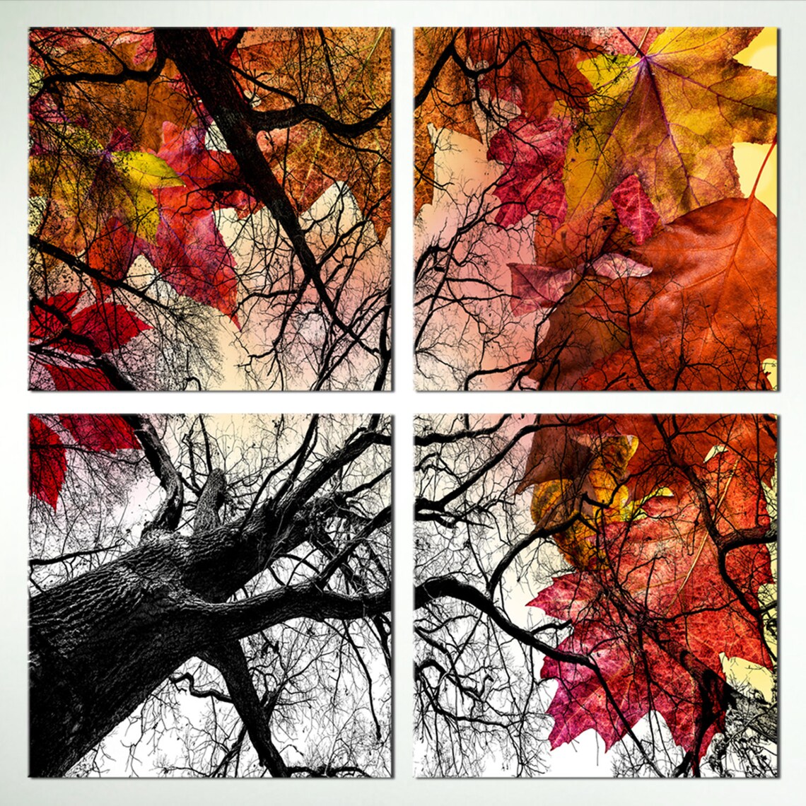Tree Colorful Leaves. 4 Panel Split quad Canvas Print. - Etsy