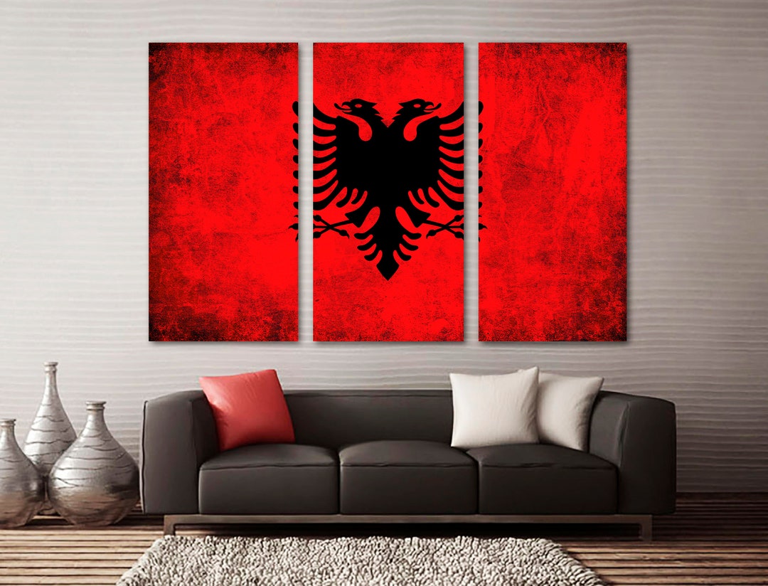Albania Flag Canvas Print Wall Art Grunge Effect Country Flag, Red Flag ...