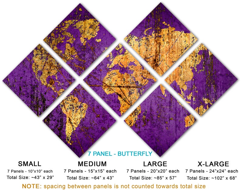 Abstract Purple World Map Canvas Print 3 Panel Split | Etsy