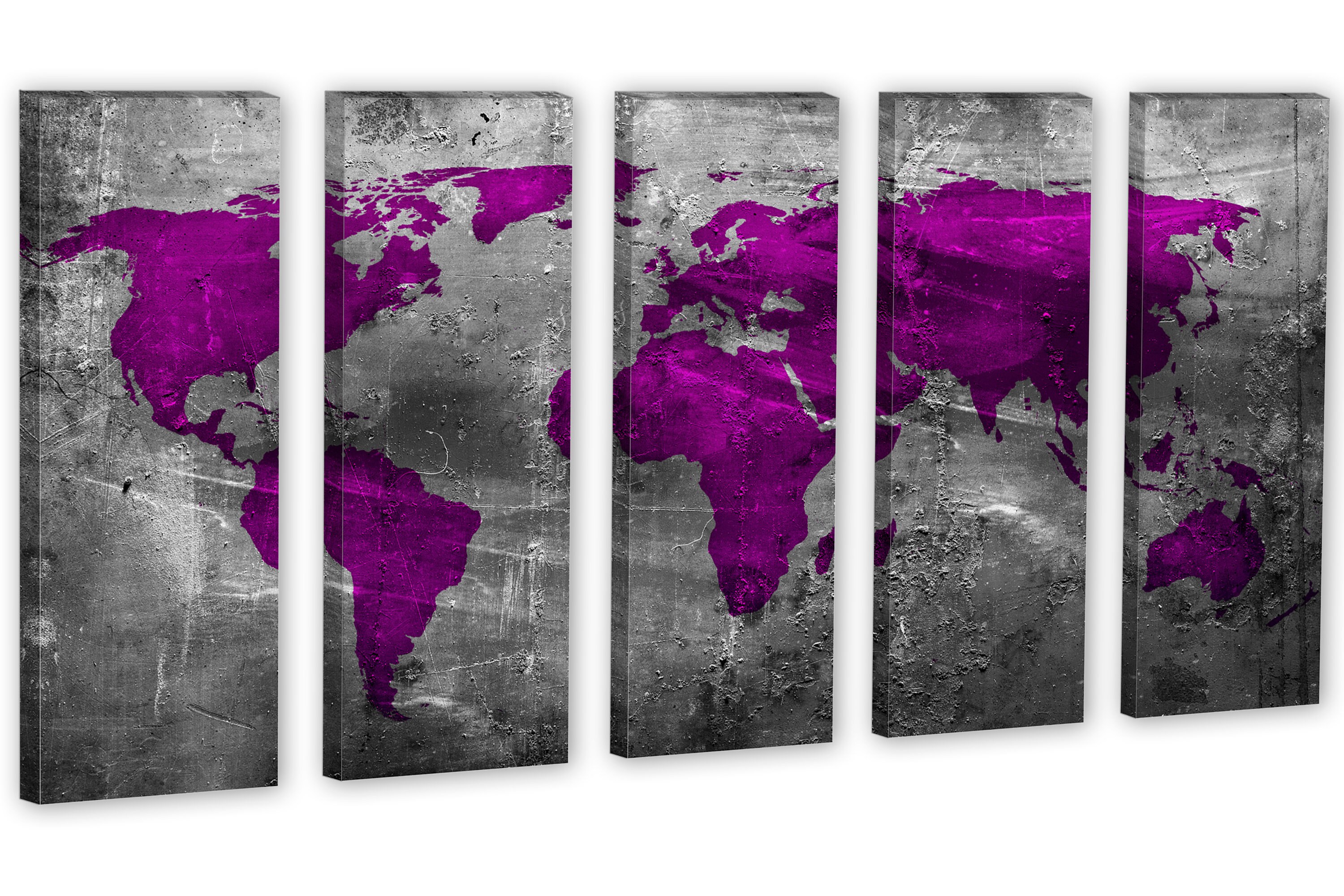 Abstract Purple World Map Canvas Print 3 Panel Split | Etsy