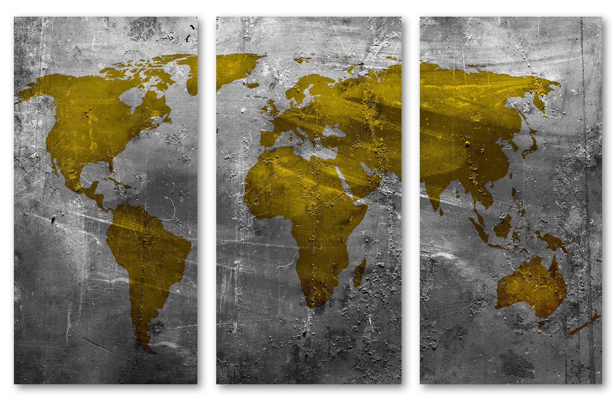 Abstract Metallic Gold World Map 3 Panel Split Canvas Print - Etsy
