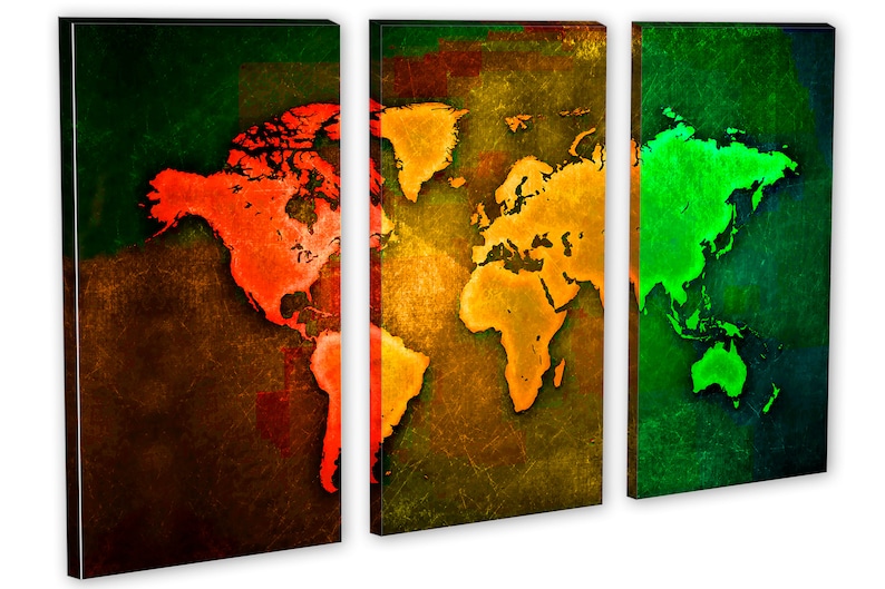 Pop Art World Map Triptych Canvas Print 3 Panel Split. Wall | Etsy