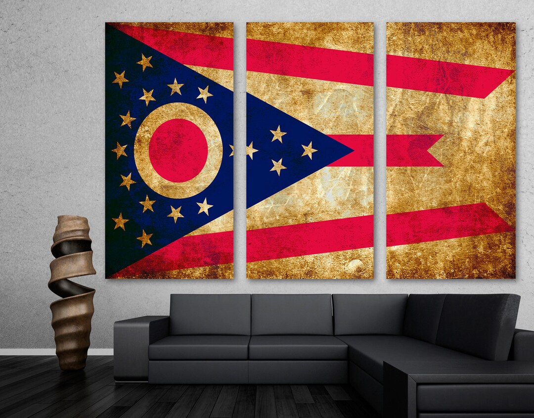 Ohio State Flag Wall Art Canvas Print Rustic Grunge - USA State Flag ...