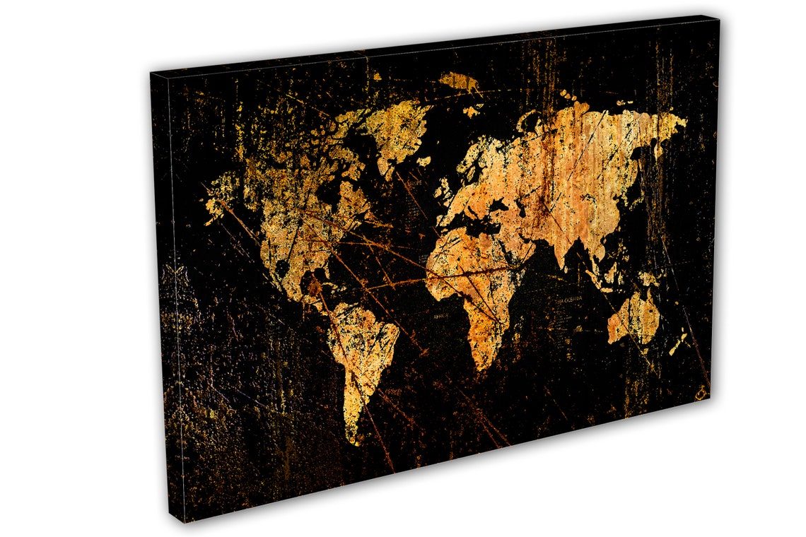 Abstract Black World Map Canvas Print. 3 Panel Split | Etsy