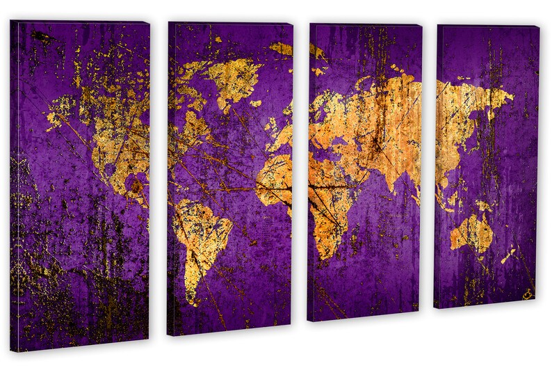 Abstract Purple World Map Canvas Print 3 Panel Split - Etsy