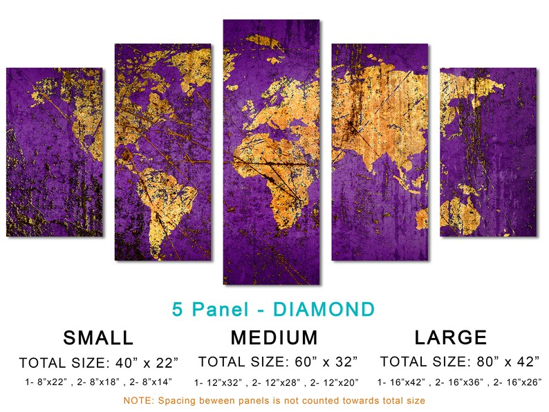 Abstract Purple World Map Canvas Print 3 Panel Split - Etsy