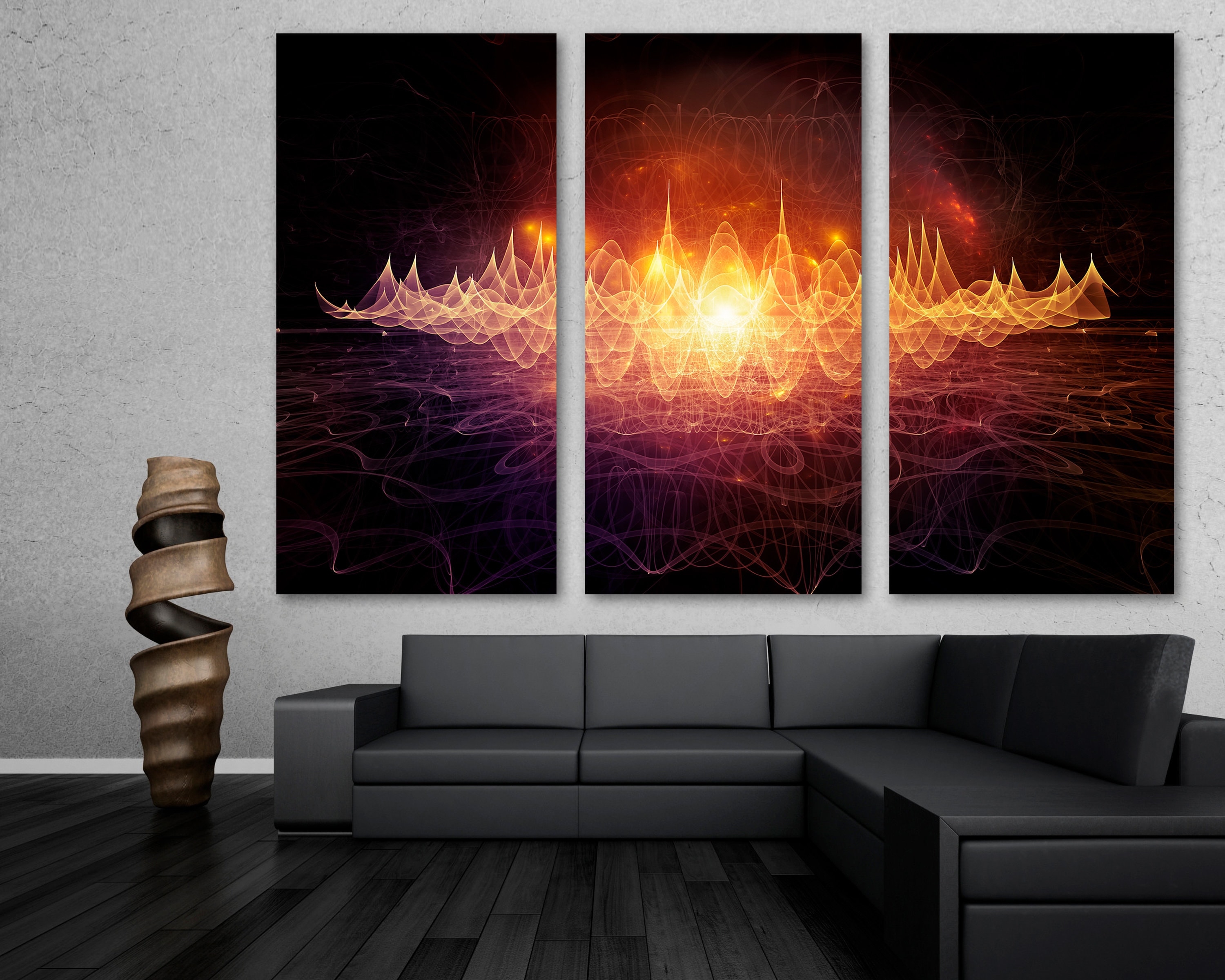 Abstract Sound Wave Wall Art Canvas Print Orange. Fractal Art | Etsy