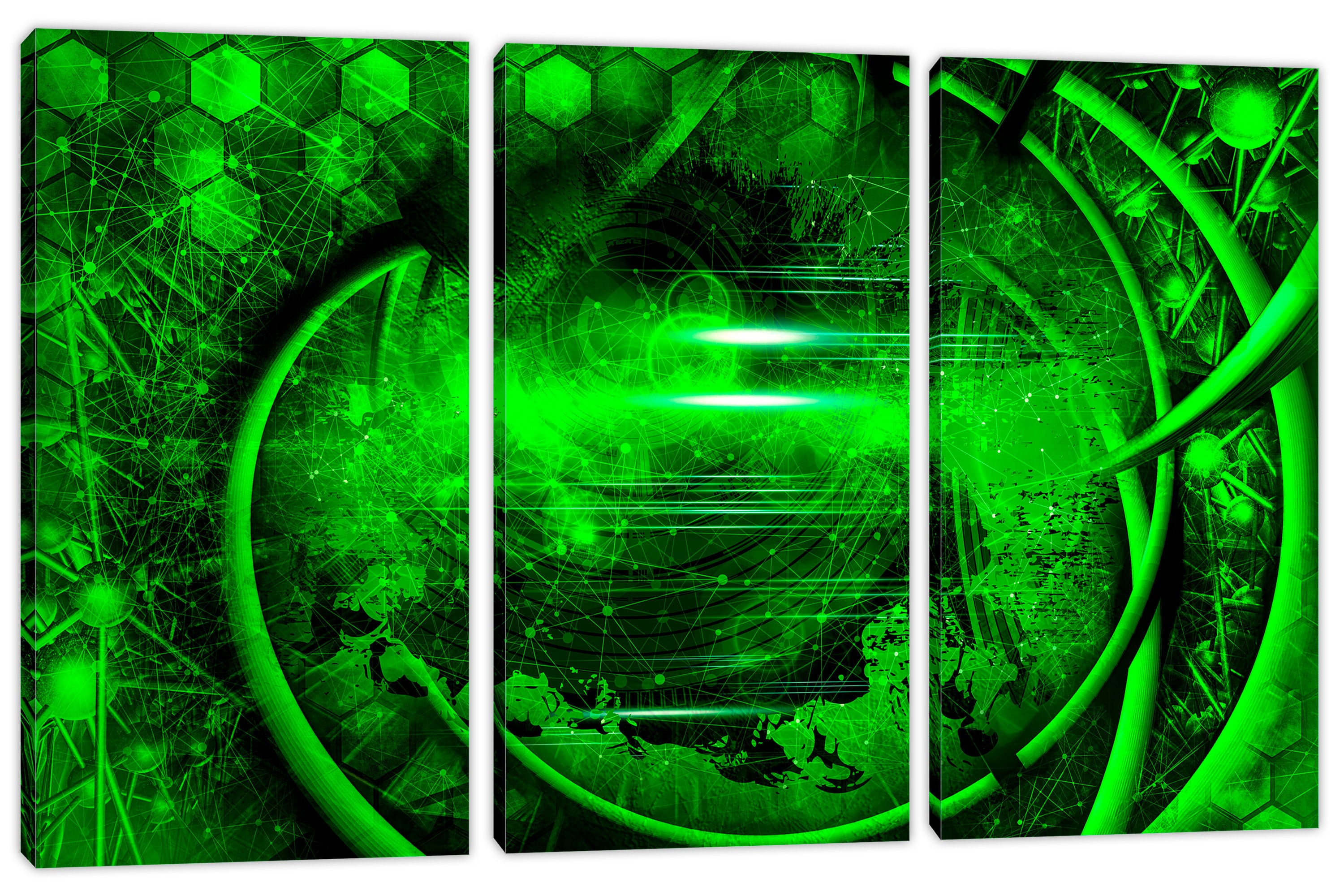 Abstract Technology Concept Wall Art Canvas Print Green Hexagonal ...