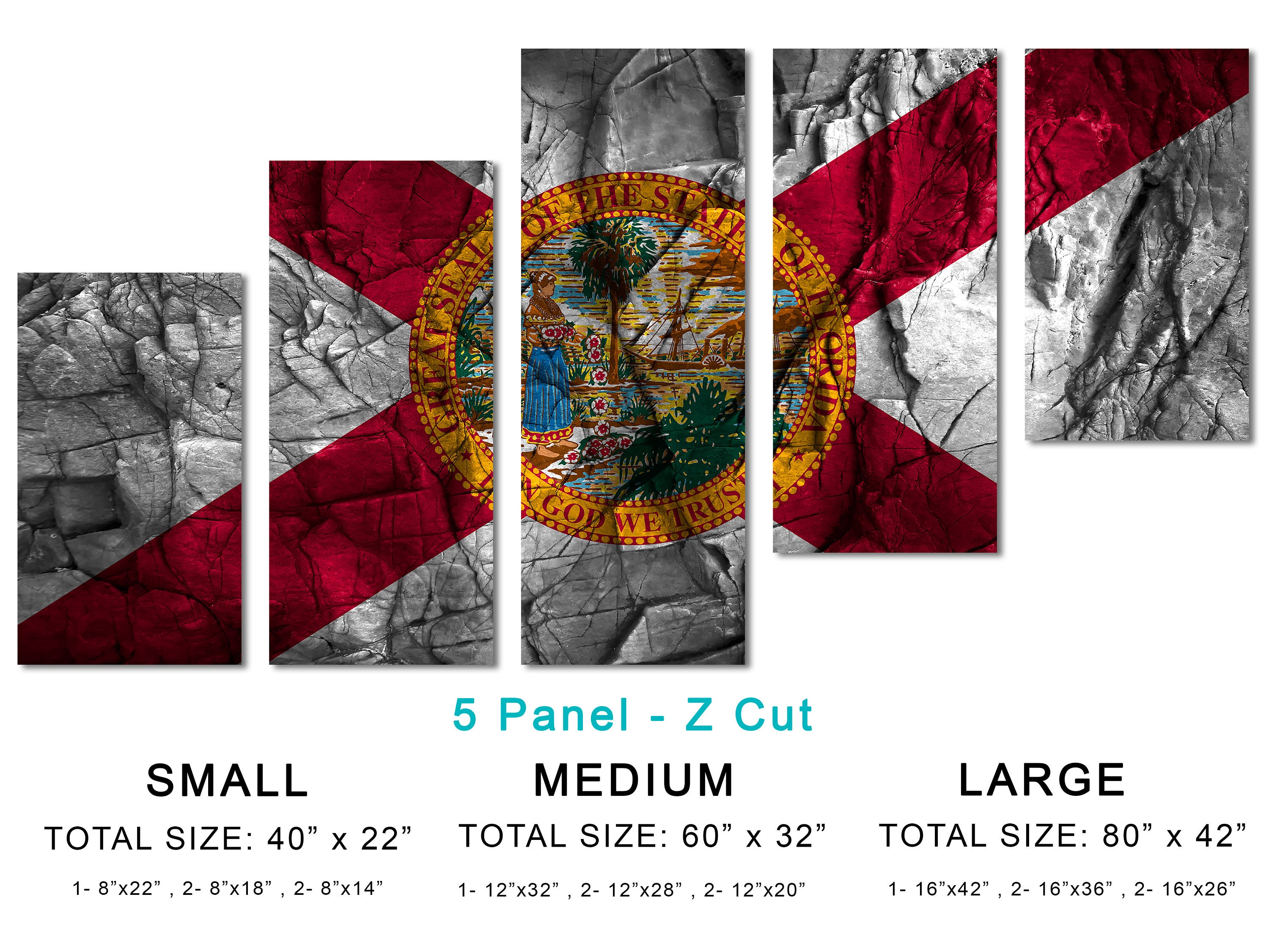 Florida Flag Stone Effect Wall Art Canvas Print 3 panel | Etsy