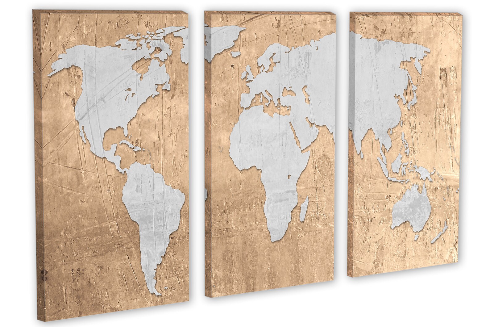 Raffia Beige, Silver World Map Canvas Print Wall Art Giclee Print for ...