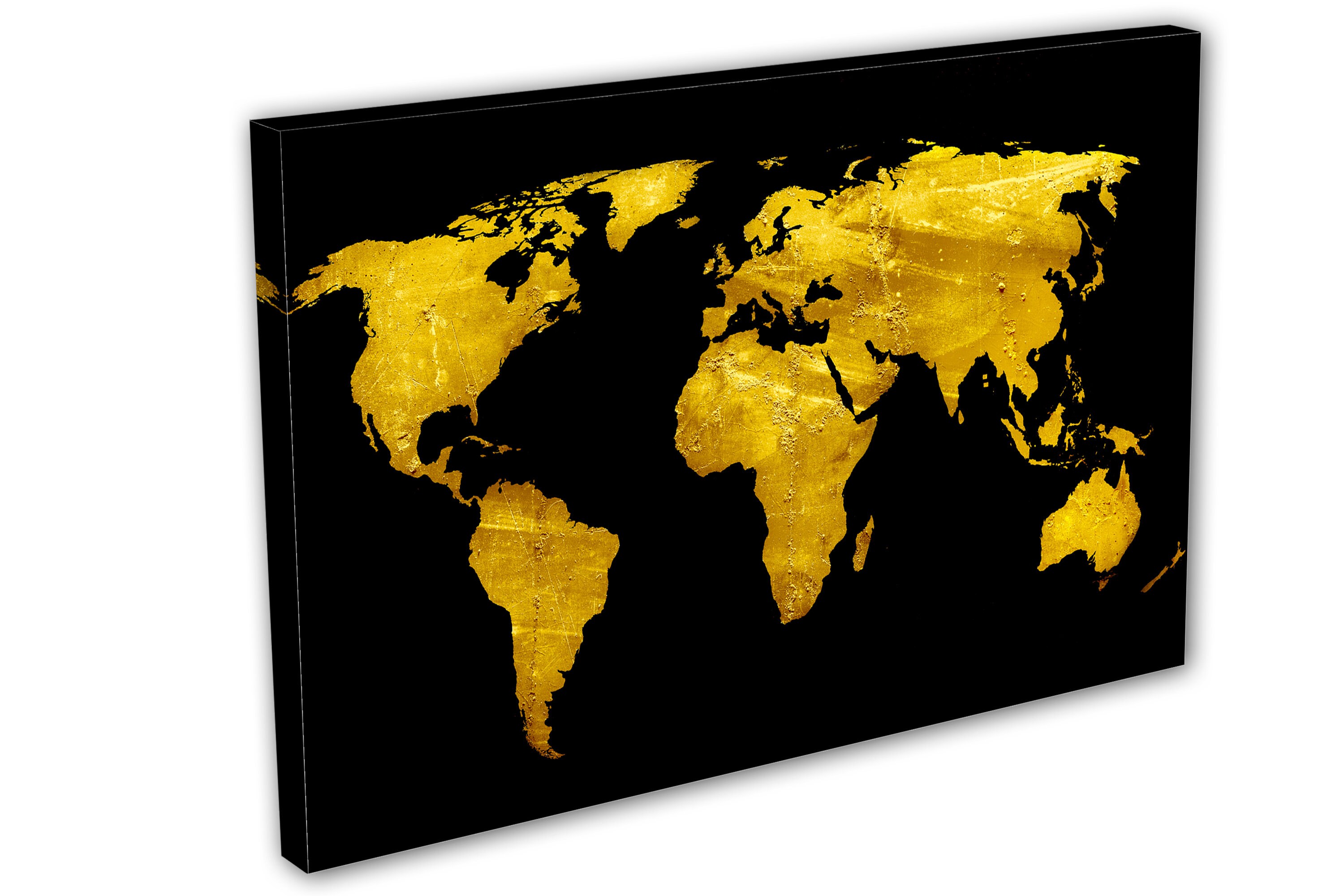 Black Gold World Map Canvas Print Wall Art Triptych 3 - Etsy