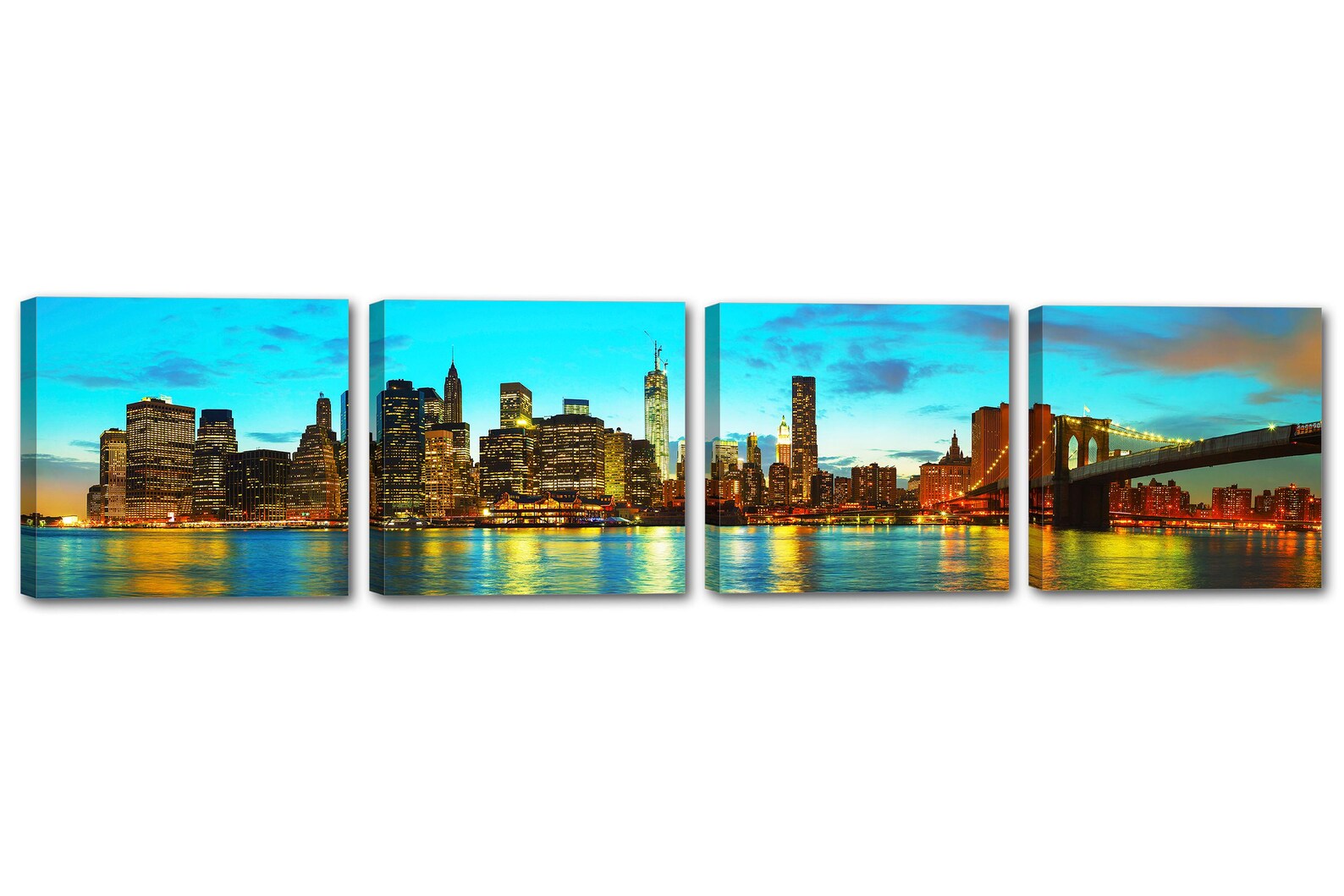 4 Panel Split New York Skyline Panoramic Canvas Print. NYC Cityscape ...