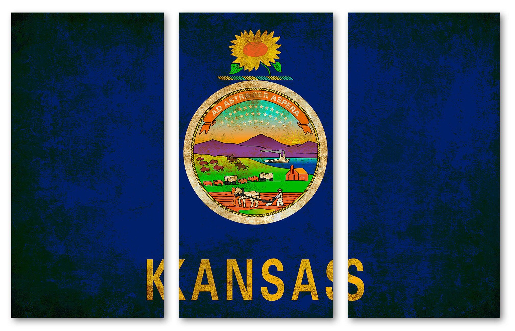 Kansas State Flag Wall Art Canvas Print Rustic Grunge Effect - Etsy
