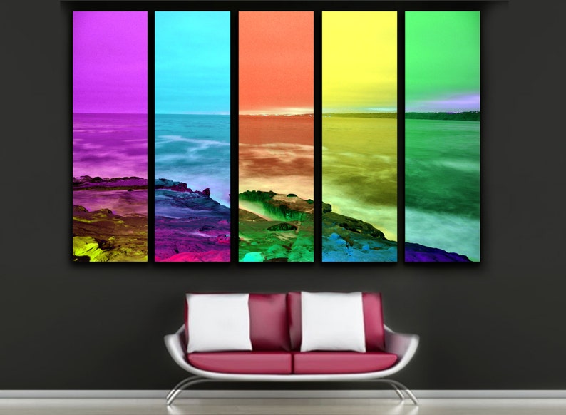 5 Panel Pop Color Ocean Photography on Canvas Print. Colorful Multi ...