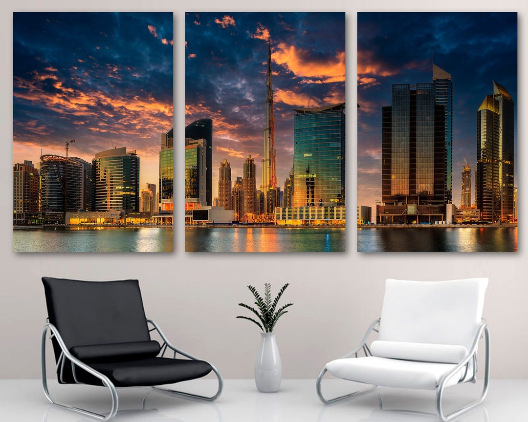 Dubai Skyline Canvas Print Wall Art, Burj Khalifa Print Dubai City ...