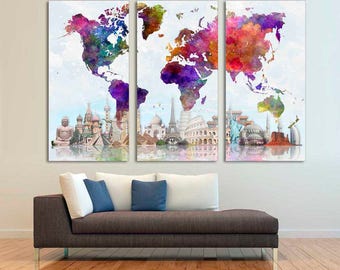 3 panel world map | Etsy