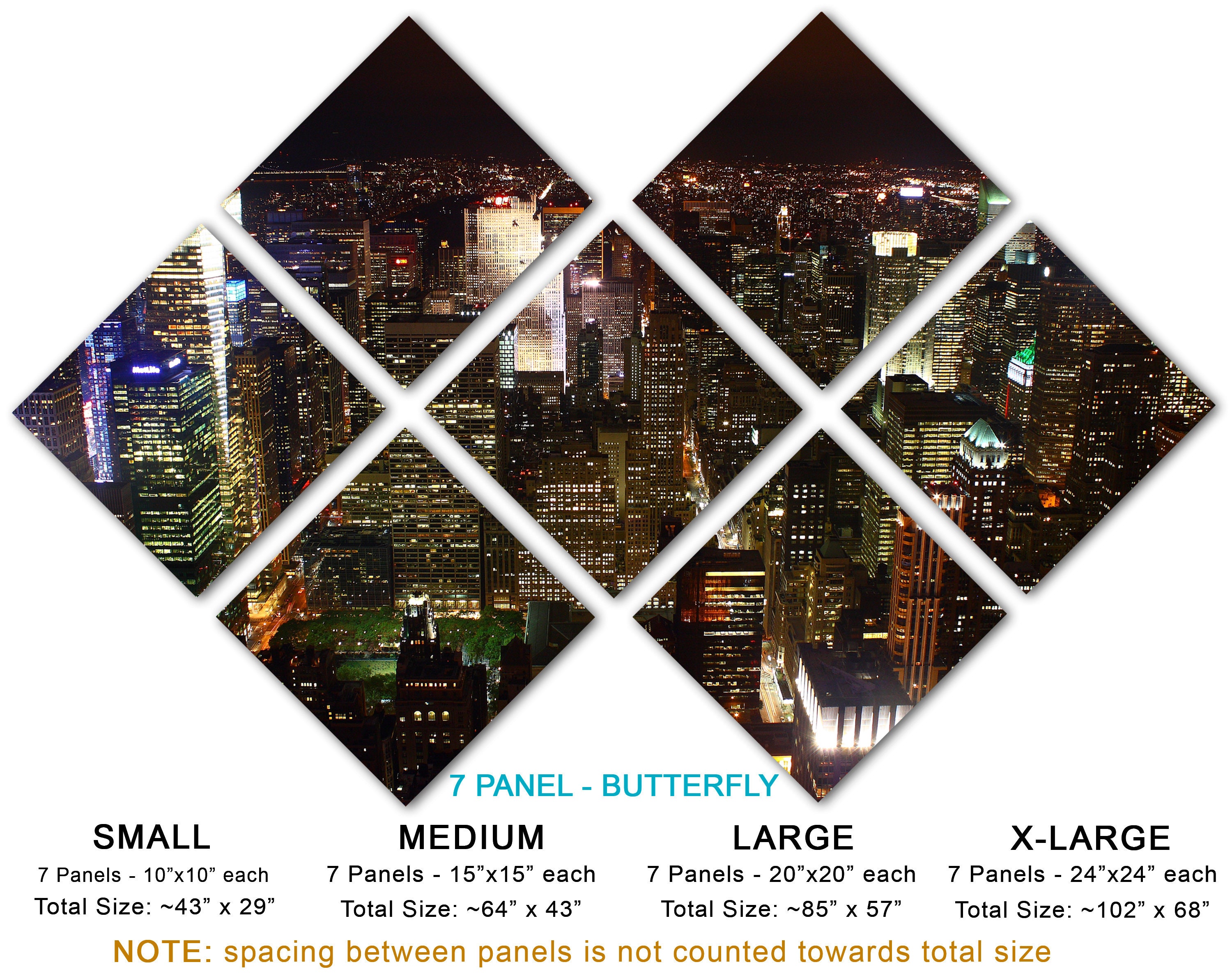 5 Panel Split, New York Skyline at Night Photo on Canvas Print - Multi ...
